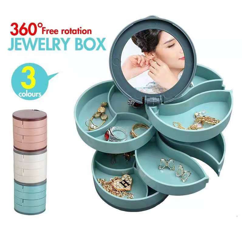【3 colors】4-Layer 360 Rotating Jewelry Box Storage Box Earring Ring ...
