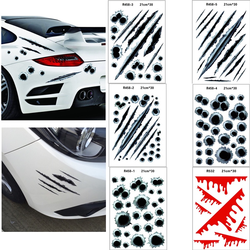 【Ready stock】3D bullet hole car stickers funny motorcycle realistic ...