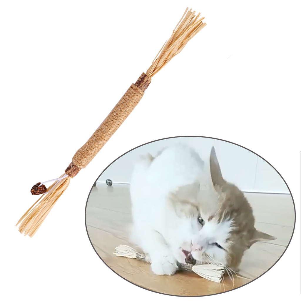Pets Cat Toy Interactive Lafite grass Teaser Wand Stick Cat Mint Wooden ...