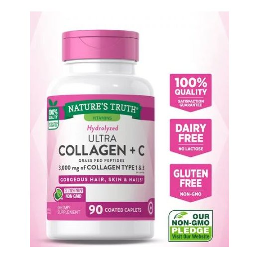 Nature's Truth Hydrolyzed Ultra Collagen + C Grass Fed Peptides for ...