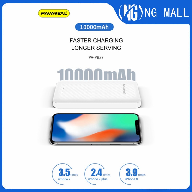 NG MALL PAVAREAL PB38 10000mAh Fast Charging PowerBank Portable Charger Dual Output Power Bank ...