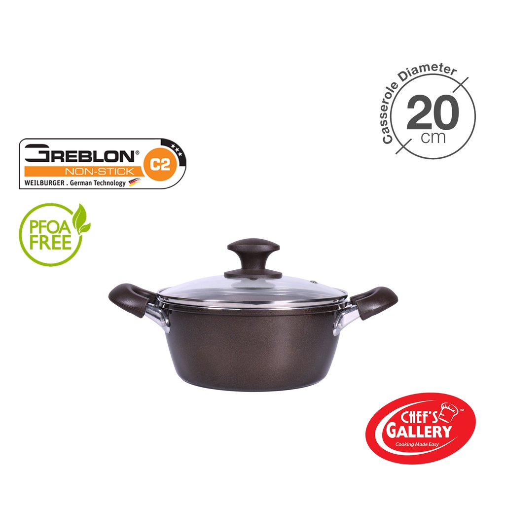 Chef's Gallery Gold Series Greblon C2 Non-Stick Casserole | PFOA Free ...