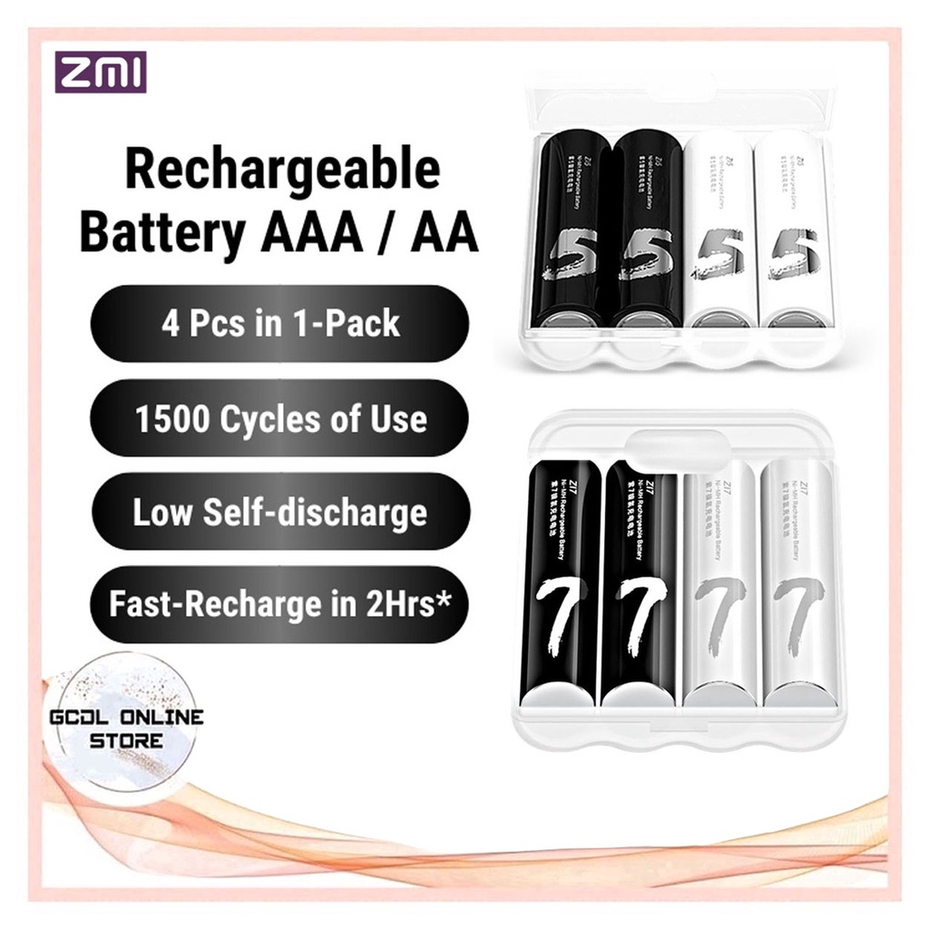 ZMI ZI5 AA / Z17 AAA No.5 Ni-MH Rechargeable Battery Double A/Triple A (1.2V/1800 mAh) | Shopee ...
