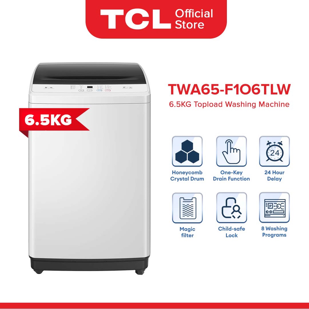 TCL 6.5KG Top Load Washing Machine - TWA65-F106TLW | Shopee Philippines