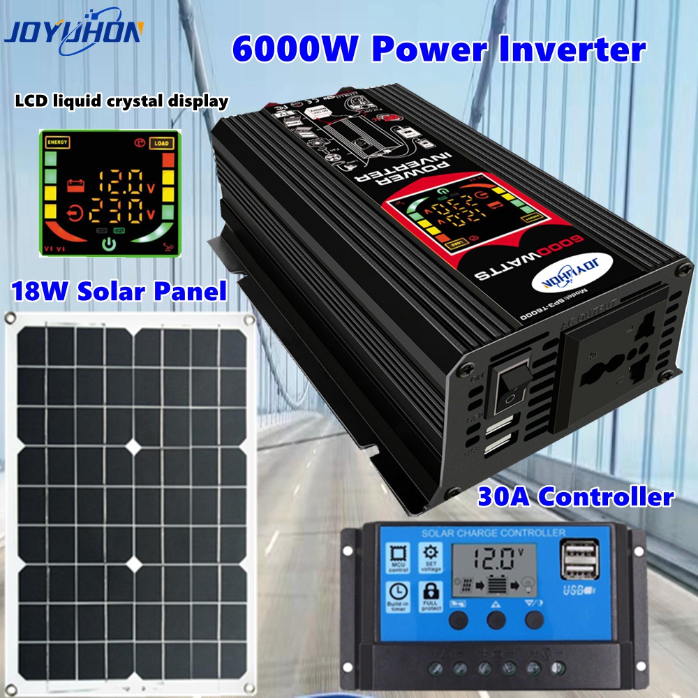 JOYUHON 6000W Solar Set 12V to 220V 6000W (Peak) Inverter 18W Solar ...
