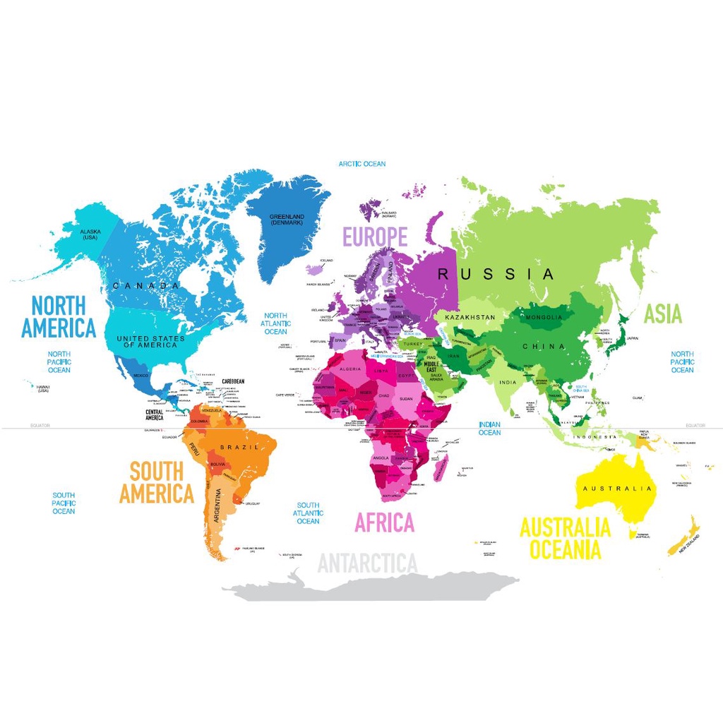 Laminated A3 or A4 Continents with Countries, Educational Wall Charts ...