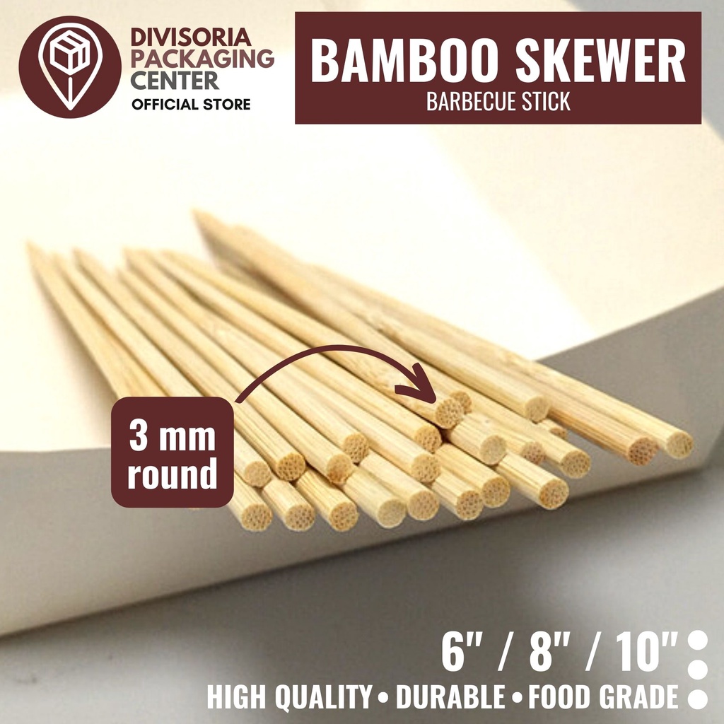 [By 100's] Barbeque Sticks BBQ Bamboo skewers (Round) 3mm [6inches / 8inches / 10inches ...