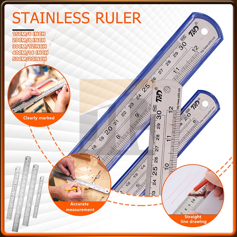 Thickened Steel Ruler Metal Ruler Stainless Steel Measure Ruler 6" 8 ...
