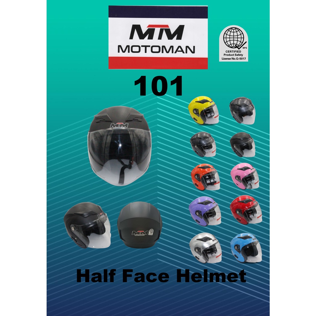 MOTOMAN Model101 Half Face "BPS" Helmet (Clear Visor) | Shopee Philippines