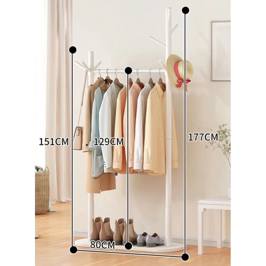 Multi Clothes Coat Bag Rack Double Storage Solid Wood Rack Organizer ...