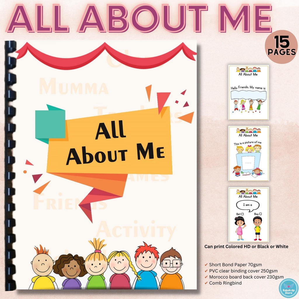 ALL ABOUT ME Preschool Kindergarten Toddler Kids Workbook Worksheet ...
