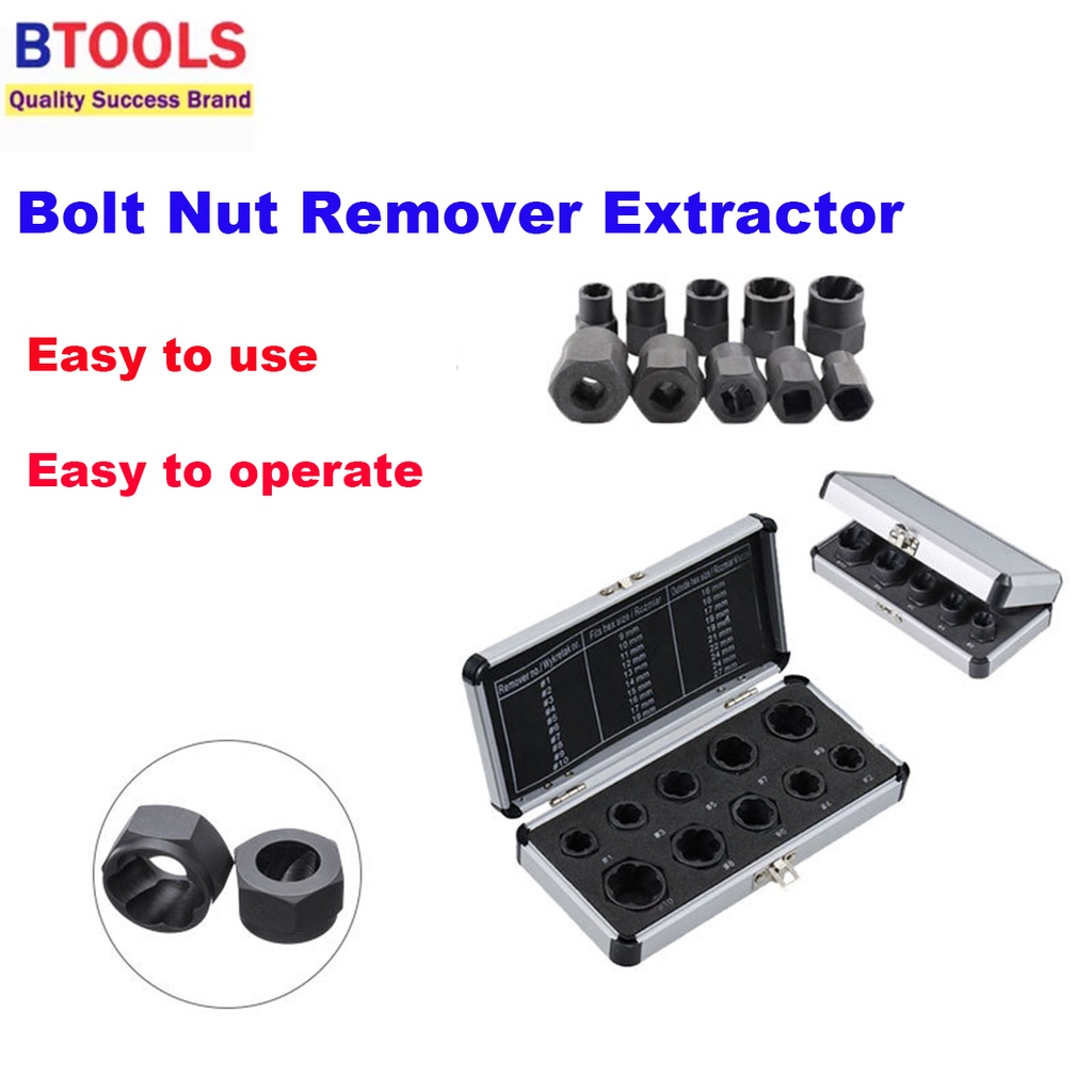 10PCS 9-19mm Damaged Rounded Bolt Nut Remover Extractor Tool Set Socket ...