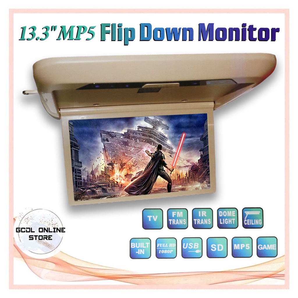 13.3'' Car Roof Monitor LCD Flip Down Screen Overhead Multimedia Video ...