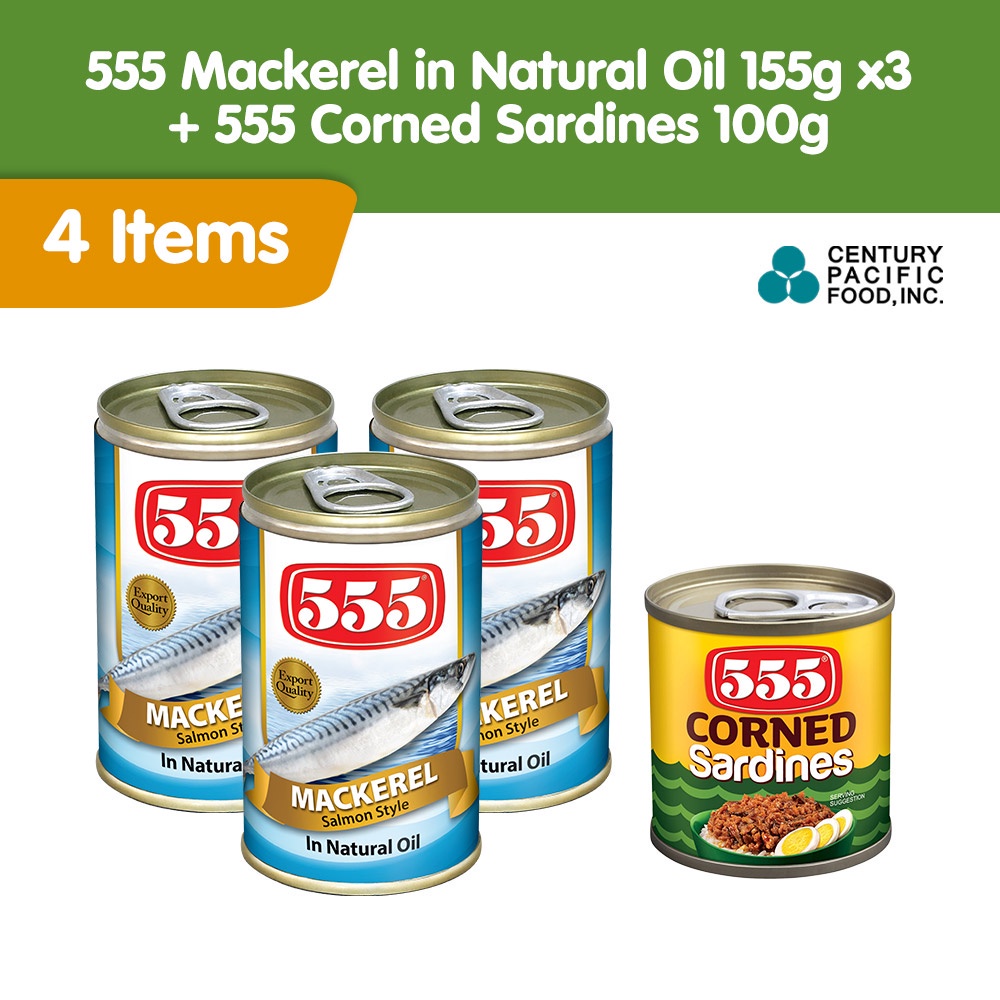 555 Mackerel in Natural Oil 155g x3 + 555 Corned Sardines 100g | Shopee ...
