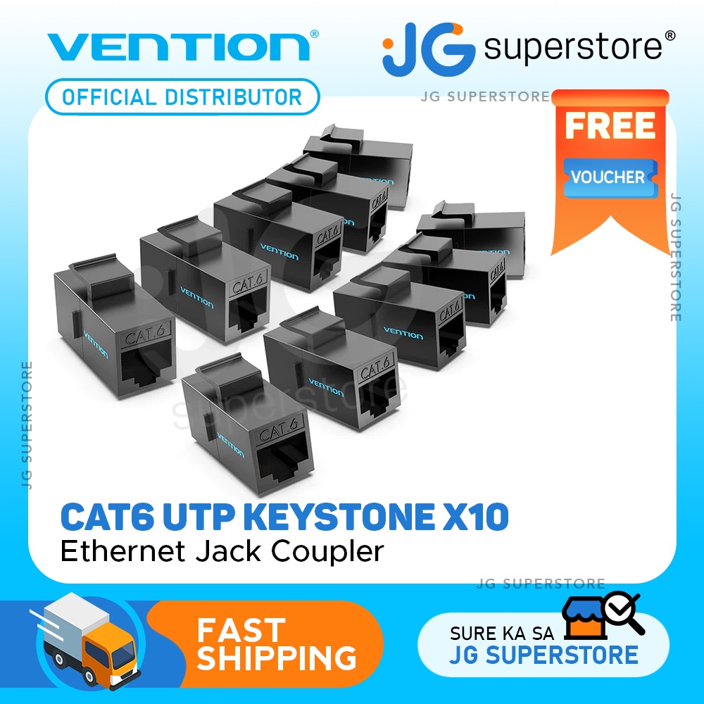 Vention CAT6 UTP Keystone Jack Ethernet LAN Cable Coupler (Black) (10 ...