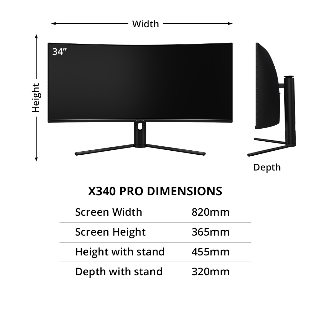 PRISM+ X340 PRO 34 Inch 165Hz 1ms Curved Ultrawide WQHD [3440 x 1440 ...
