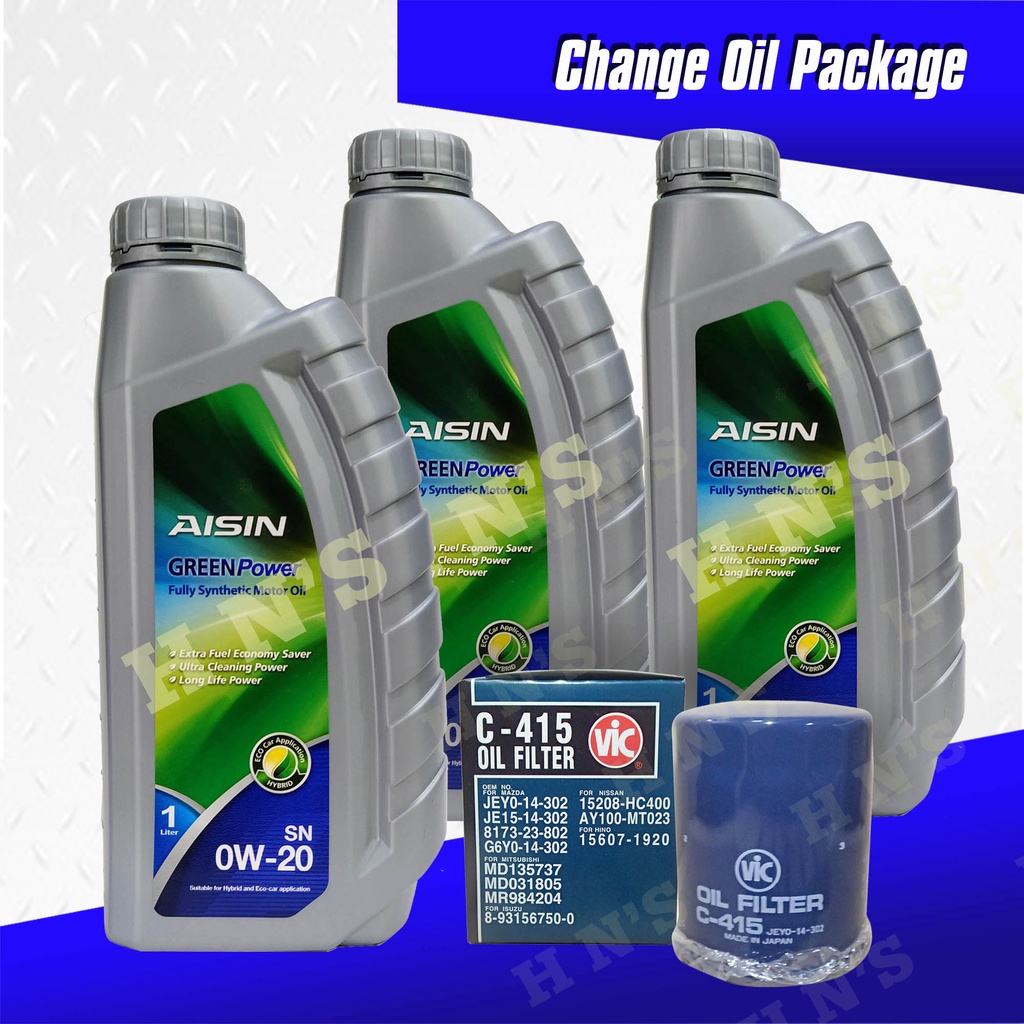 AISIN Fully Synthetic API SN 0W-20 Oil Change Package 3 Liters with vic ...