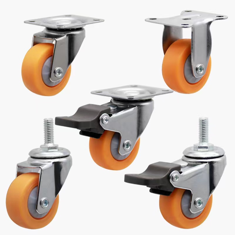 1/1.5/2inch PU wheels Swivel Caster Wheels Thread Stem Mount Trolley ...