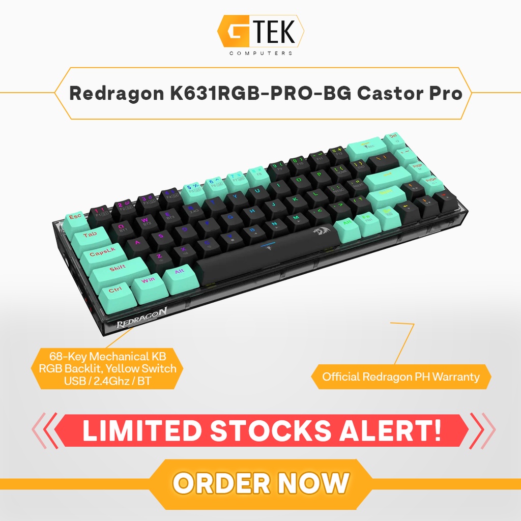 Redragon K631RGB-PRO-BG Castor Pro Tri-Mode Wireless RGB Mechanical ...