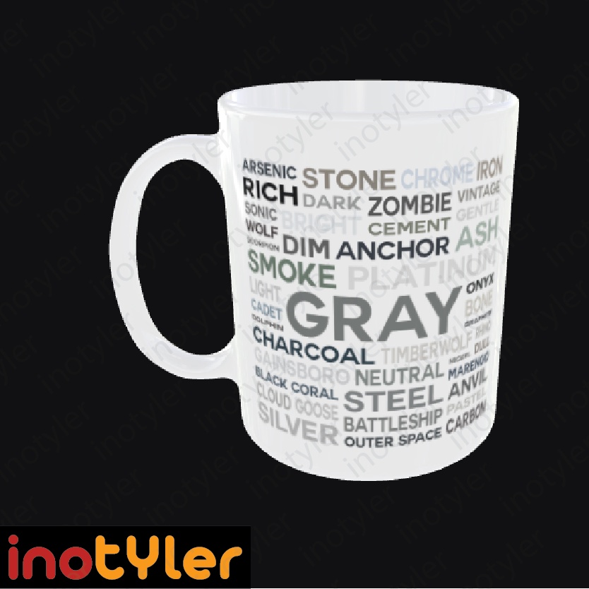 Shades of Gray Word Cloud Sublimation Printed White Mug Rainbow Gray ...
