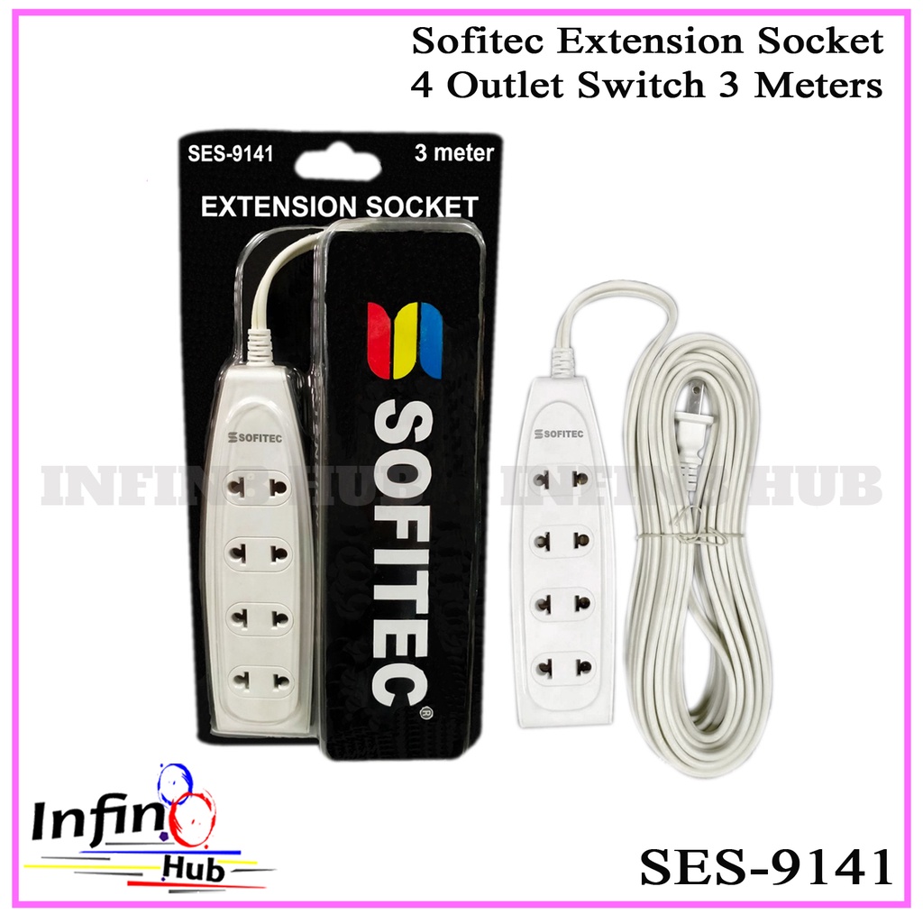 Sofitec SES-9141 Universal Extension Socket 4 Power Outlets US Plug 3 ...
