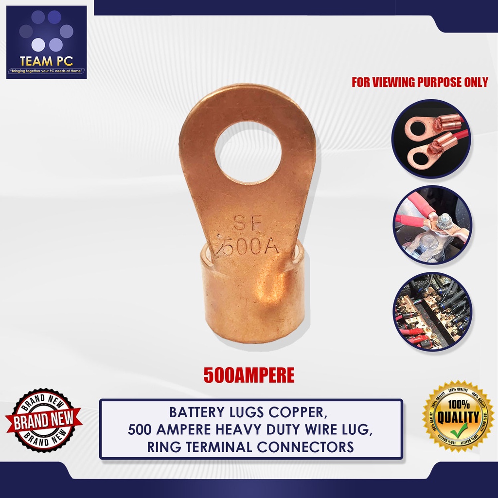 BATTERY LUGS COPPER, 500 AMPERE HEAVY DUTY WIRE LUG, RING TERMINAL ...