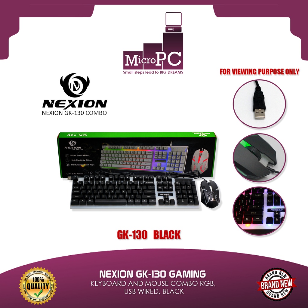 NEXION GK-130 GAMING KEYBOARD AND MOUSE COMBO RGB, USB WIRED, BLACK ...