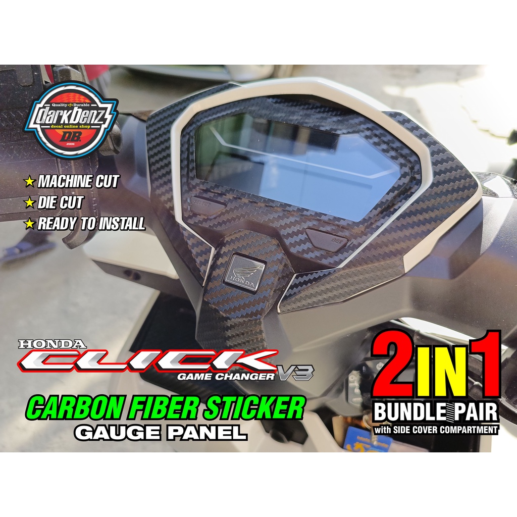 Honda Click Version 3 Black 3D Matte Carbon Fiber Sticker Decals ...
