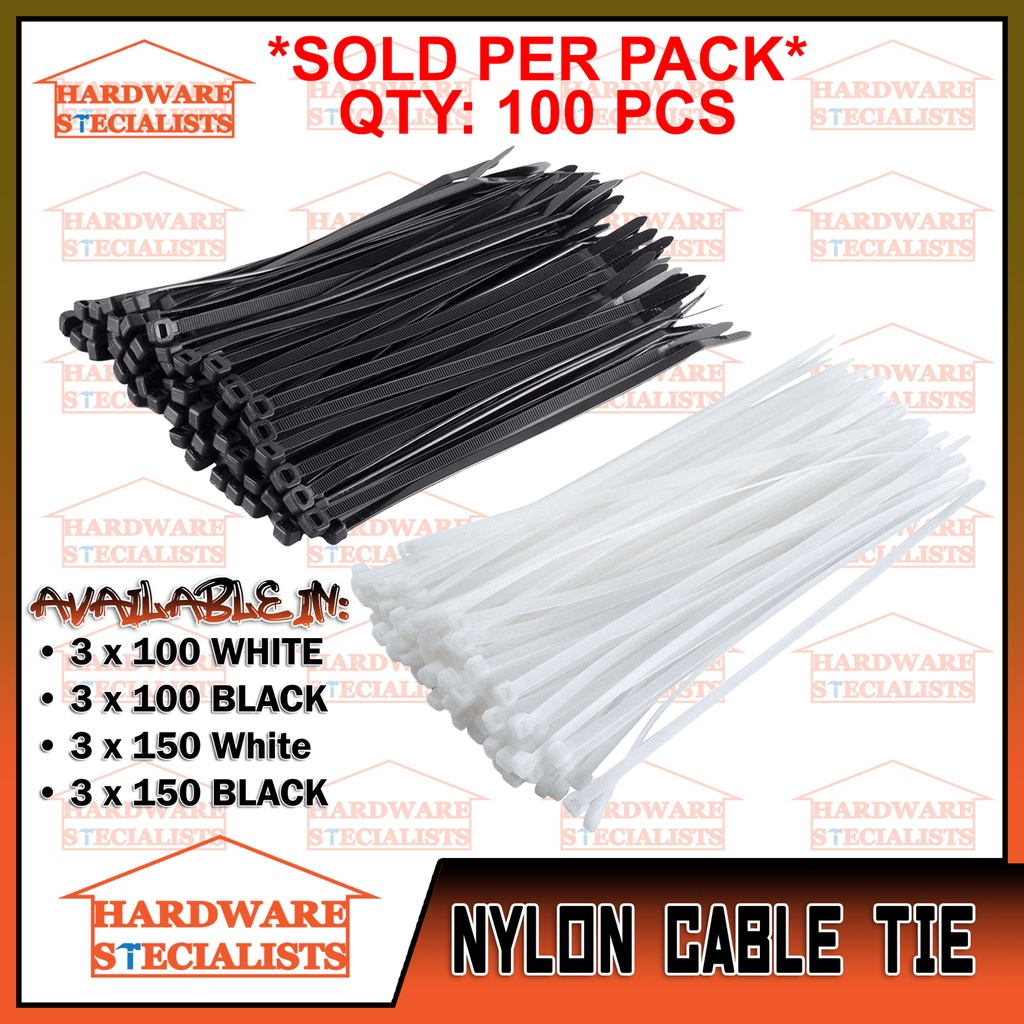 Nylon Cable Zip Tie 3 x 100, 3 x 150 mm Black or White | Shopee Philippines