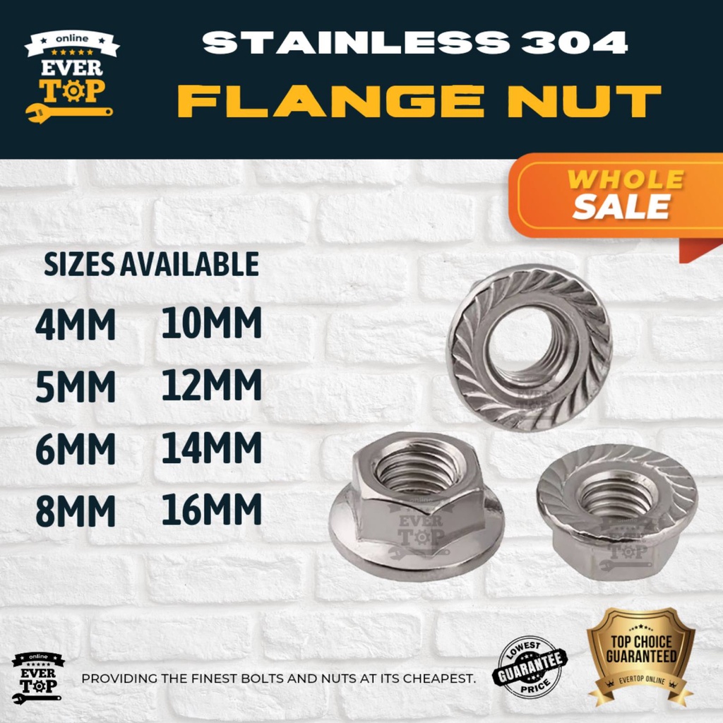 Stainless Flange Nut 5mm 6mm 8mm 10mm 12mm 14mm 16mm | S/S 304 ...