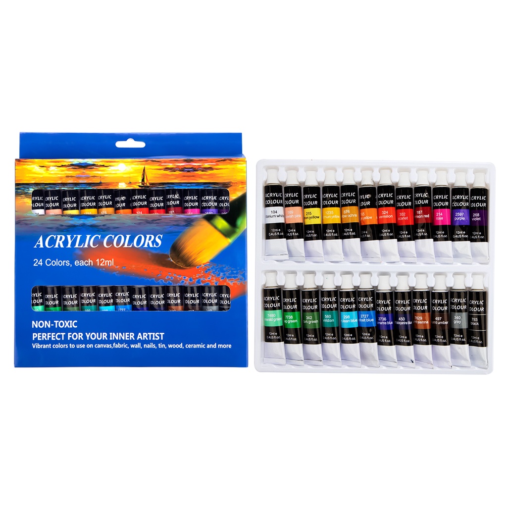 HGS 12ml Acrylic Paint Set 12/18/24/36 Color Professional Artist ...