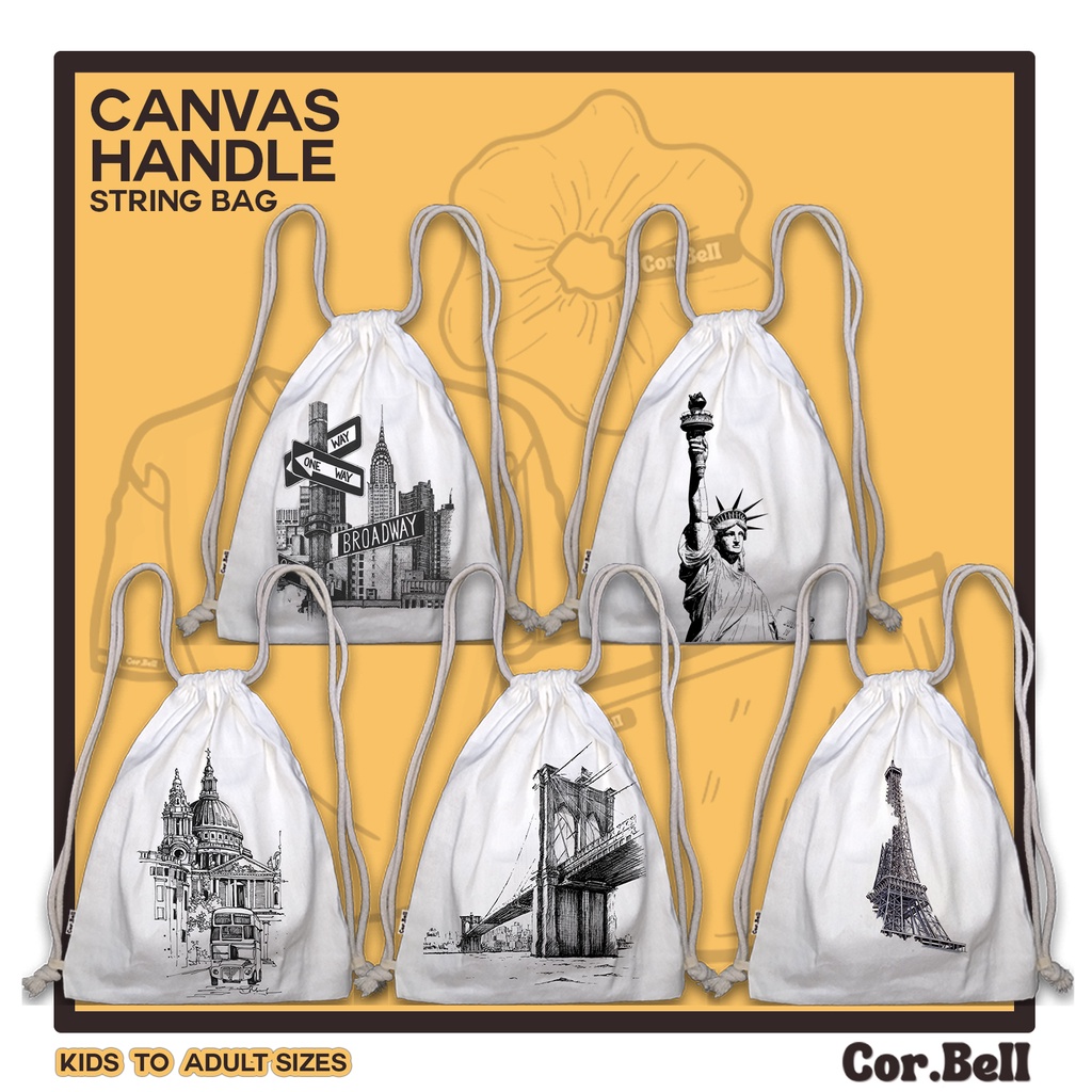 String Bag ARCHITECTURE Designs Canvas Katsa Korean Drawstring Bag ...