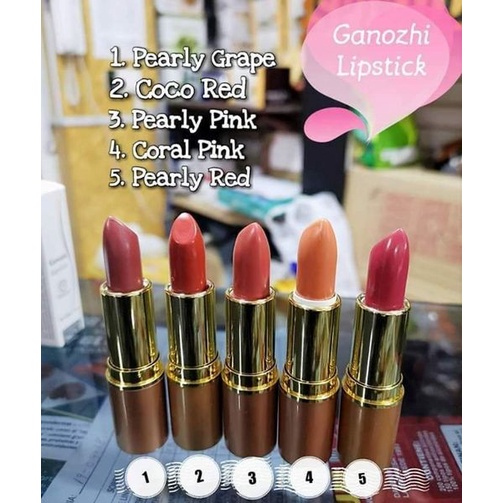 DXN Ganozhi Lipstick Pearly Red, Grape, Pink, Coral Pink and Coco Red ...