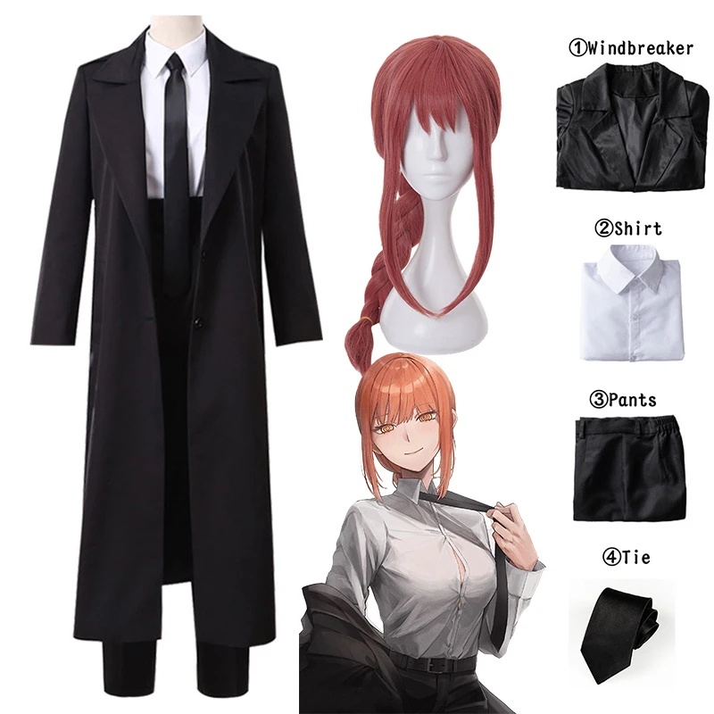 Chainsaw Man Cosplay Makima Costume Black Trench Shirt Tie Pants Makima ...