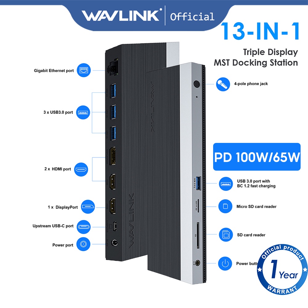 Wavelink USB C 13 In 1 Docking Station Triple Display Universal 4k ...