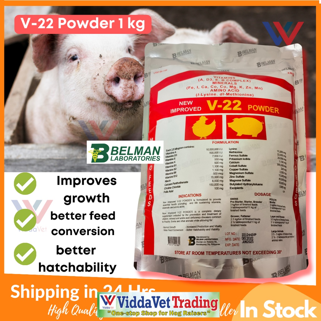 1kg V- 22 POWDER multivitamins + mineral for animals pets poultry pig ...