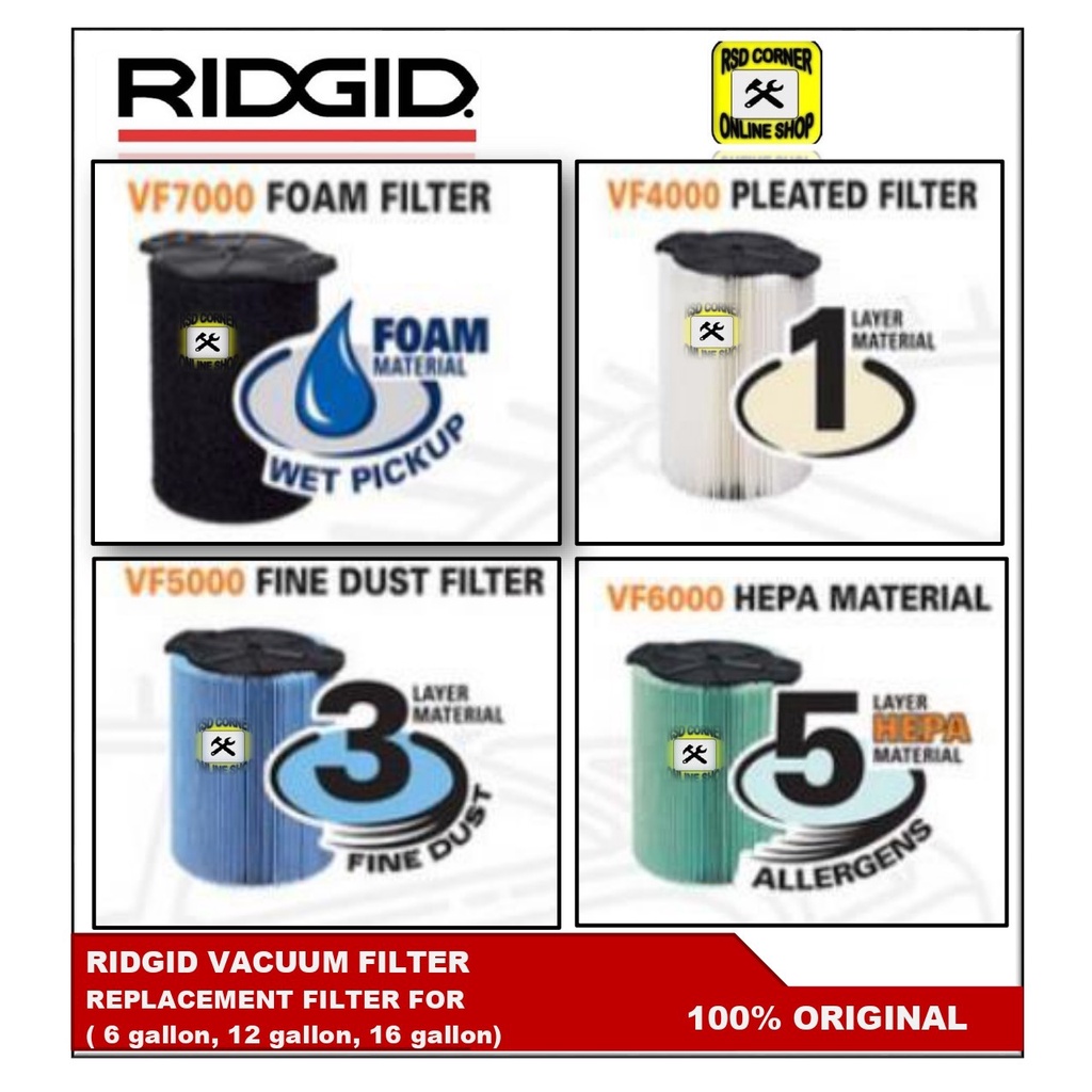 RIDGID VACUUM FILTER (VF-4000RT, VF5000, VF6000, VF7000) | Shopee ...