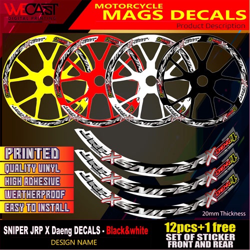 SNIPER JRP X DAENG MOTORCYCLE RIM DECALS GOOD FOR 2 RIMS (REAR AND ...