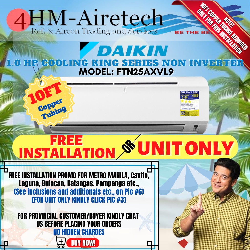 FOURHM DAIKIN R-410A NON-INVERTER 1.0HP SPLIT TYPE COOLING KING MODEL ...