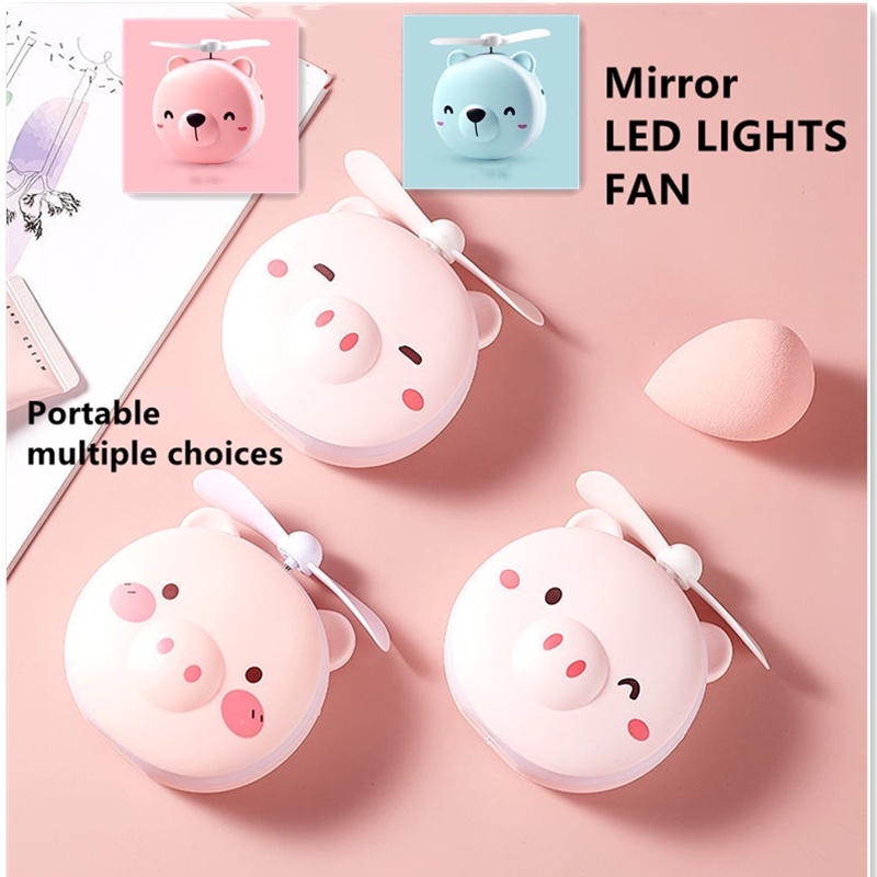 3in1 Portable Fan With LED Flash Light And Beauty Mirror Pink Piggy ...