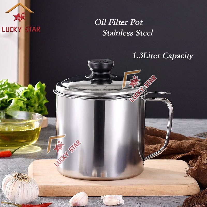 1.3L Oil Filter Pot Stainless Steel Oil Pot With Filters Food Strainers ...