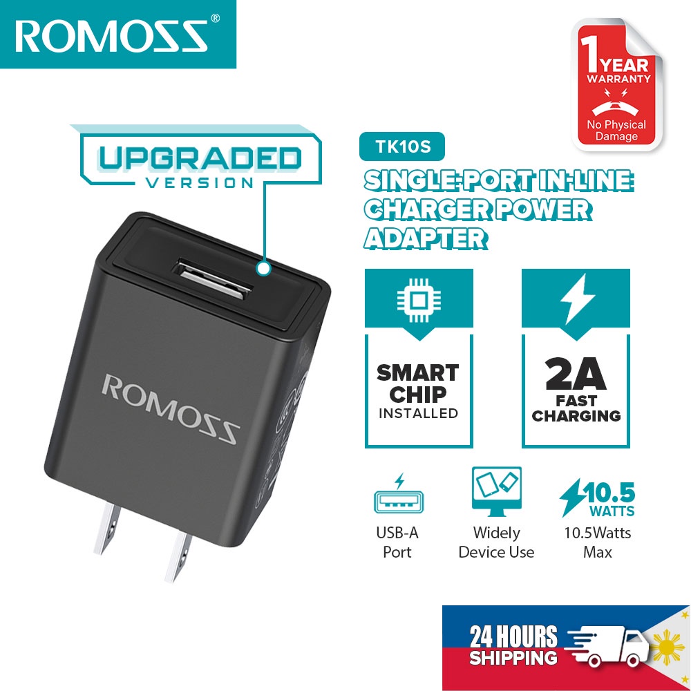 Romoss TK10S Black 10W Single-Port In-Line Charger | Shopee Philippines