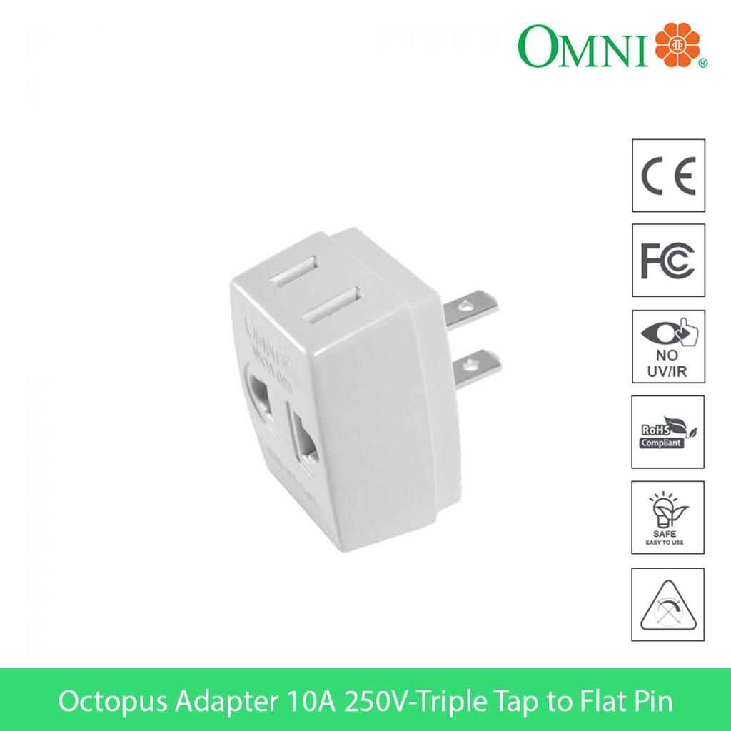 OMNI Octopus Adapter 10A 250V-Triple Tap to Flat Pin Model WOA-003 ...