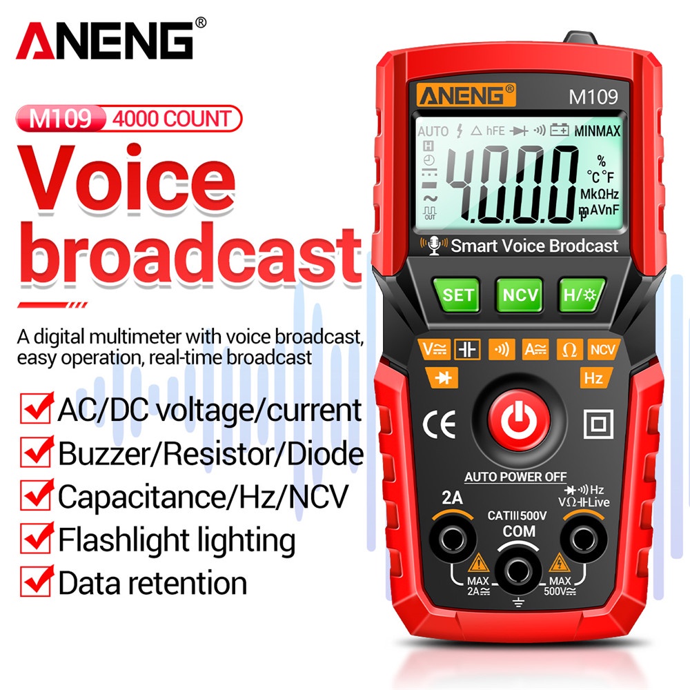 Aneng M109 Profesional Smart Multimeter 4000 Counts True Rms Auto Voice ...