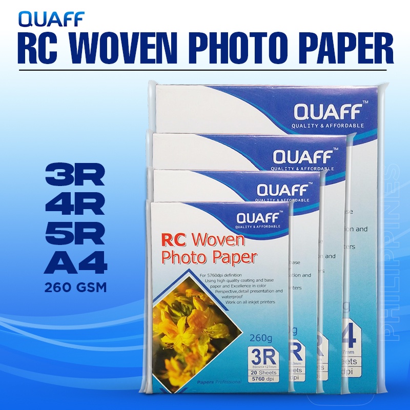 QUAFF RC Woven Photo Paper No Back Print 260GSM A4 / 5R / 4R / 3R Size ...