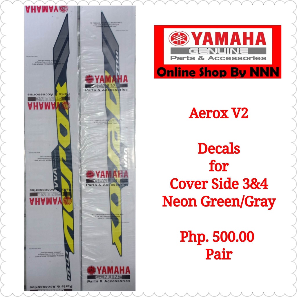 DECALS/STICKER FOR COVER SIDE 3 AND 4 NEON GREEN/GRAY METALLIC AEROX V2 ...