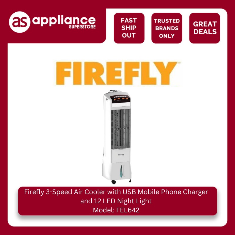Firefly 3-Speed Air Cooler with USB Mobile Phone Charger and 12 LED ...
