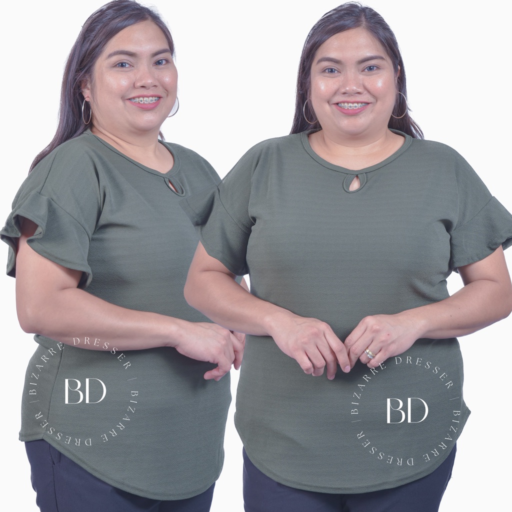PLUS SIZE Plain Frilly Shortsleeves Blouse Fits XL - 2XL - 3XL | Shopee ...