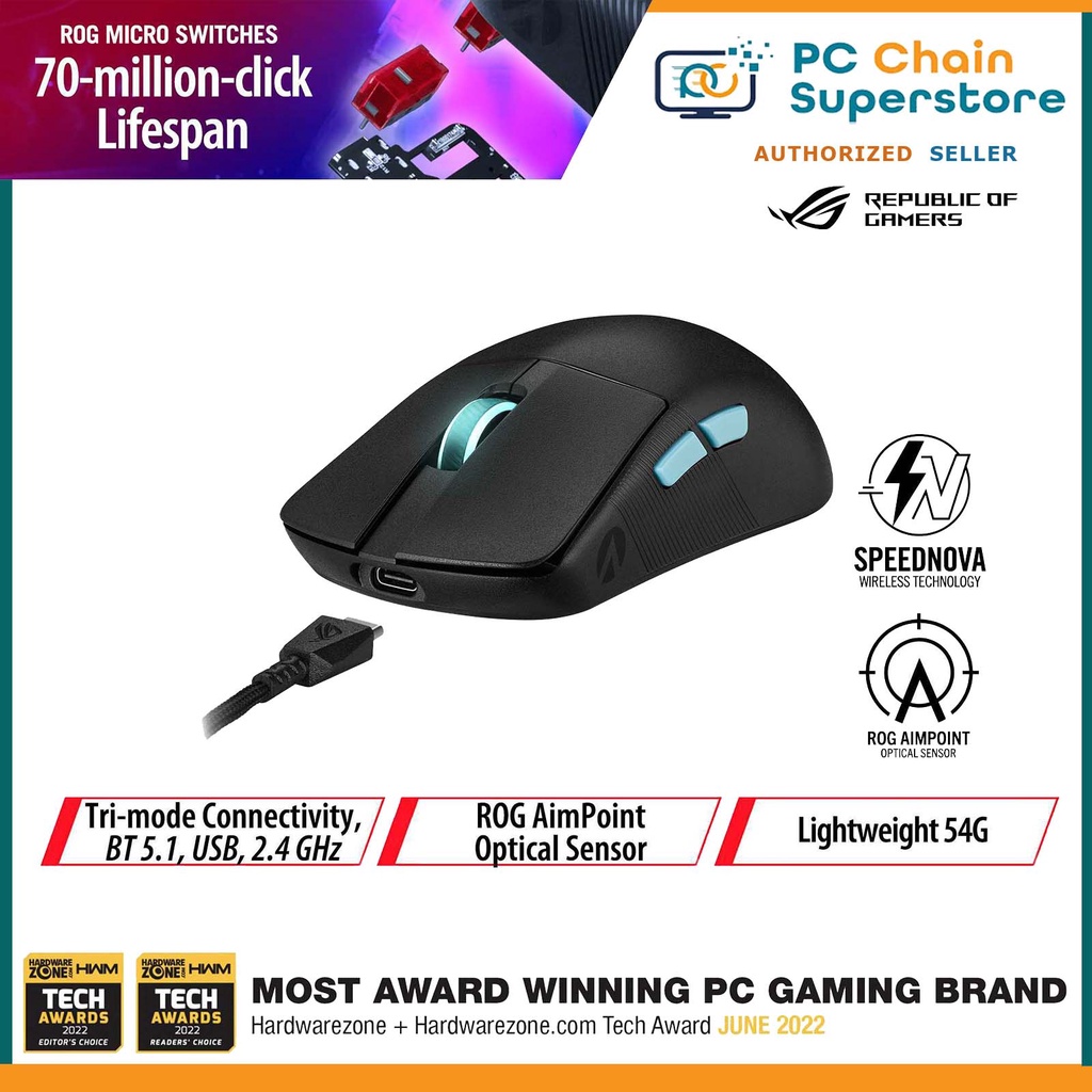 Asus ROG Harpe Ace Aim Lab Edition Wireless Gaming Mouse - 54G 36K DPI ...