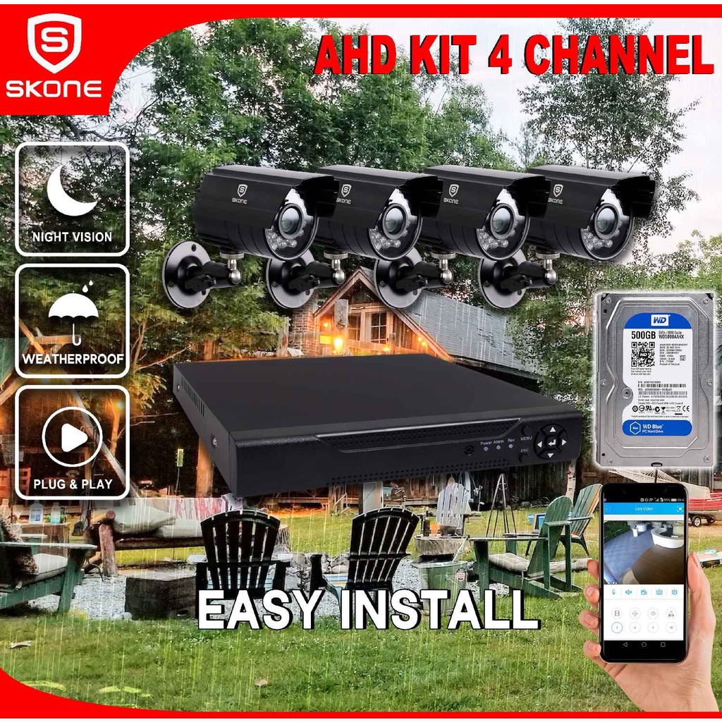 CCTV Set DVR 4 Channel AHD Kit Full HD 720p Waterproof Surveillance ...